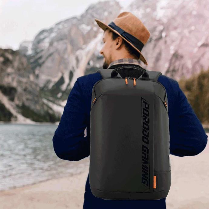 Porodo Gaming Water-Resistant PU Laptop Backpack With USB-C Port - Bla